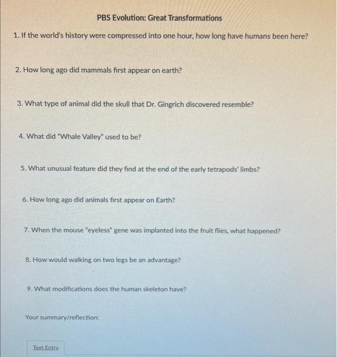 PBS Evolution: Great Transformations 1. If the | Chegg.com