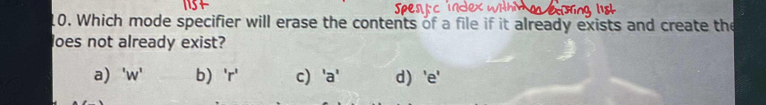 Solved spesfic index withinterterising list10. ﻿Which mode | Chegg.com