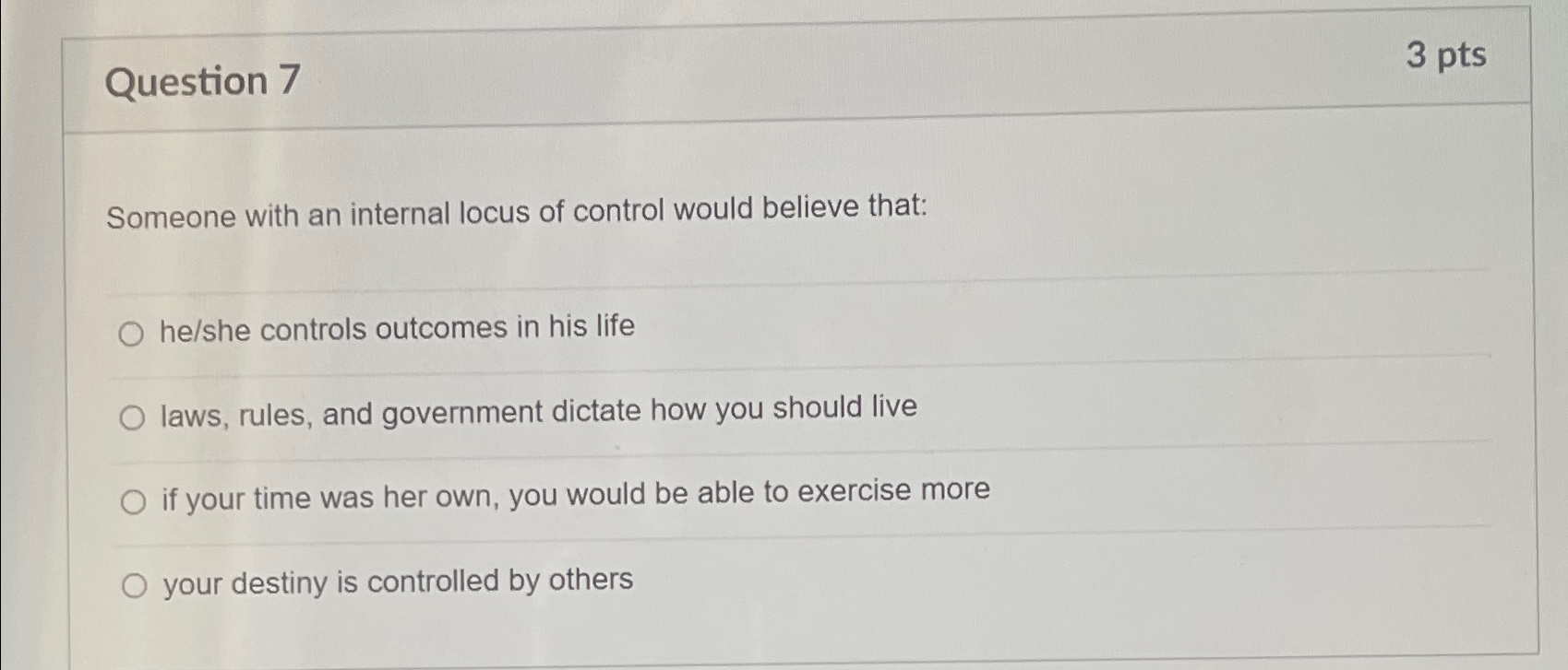 Solved Question 73 ﻿ptsSomeone with an internal locus of | Chegg.com