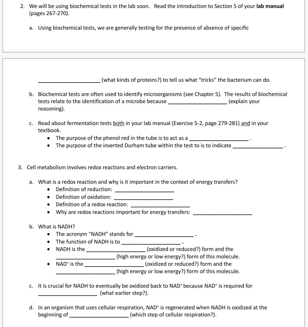 Solved 2. We will be using biochemical tests in the lab | Chegg.com