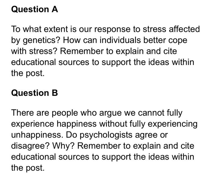 Solved Question A To what extent is our response to stress | Chegg.com