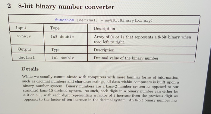 Solved 2 8-bit binary number converter Input binary function | Chegg.com