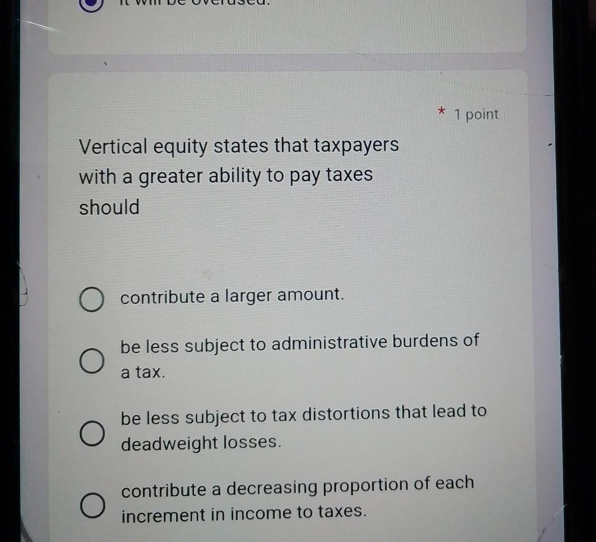 Solved 1 ﻿pointVertical equity states that taxpayers with a | Chegg.com