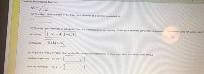Solved Consider the following function. f(x)=x2−16x2 (o) | Chegg.com
