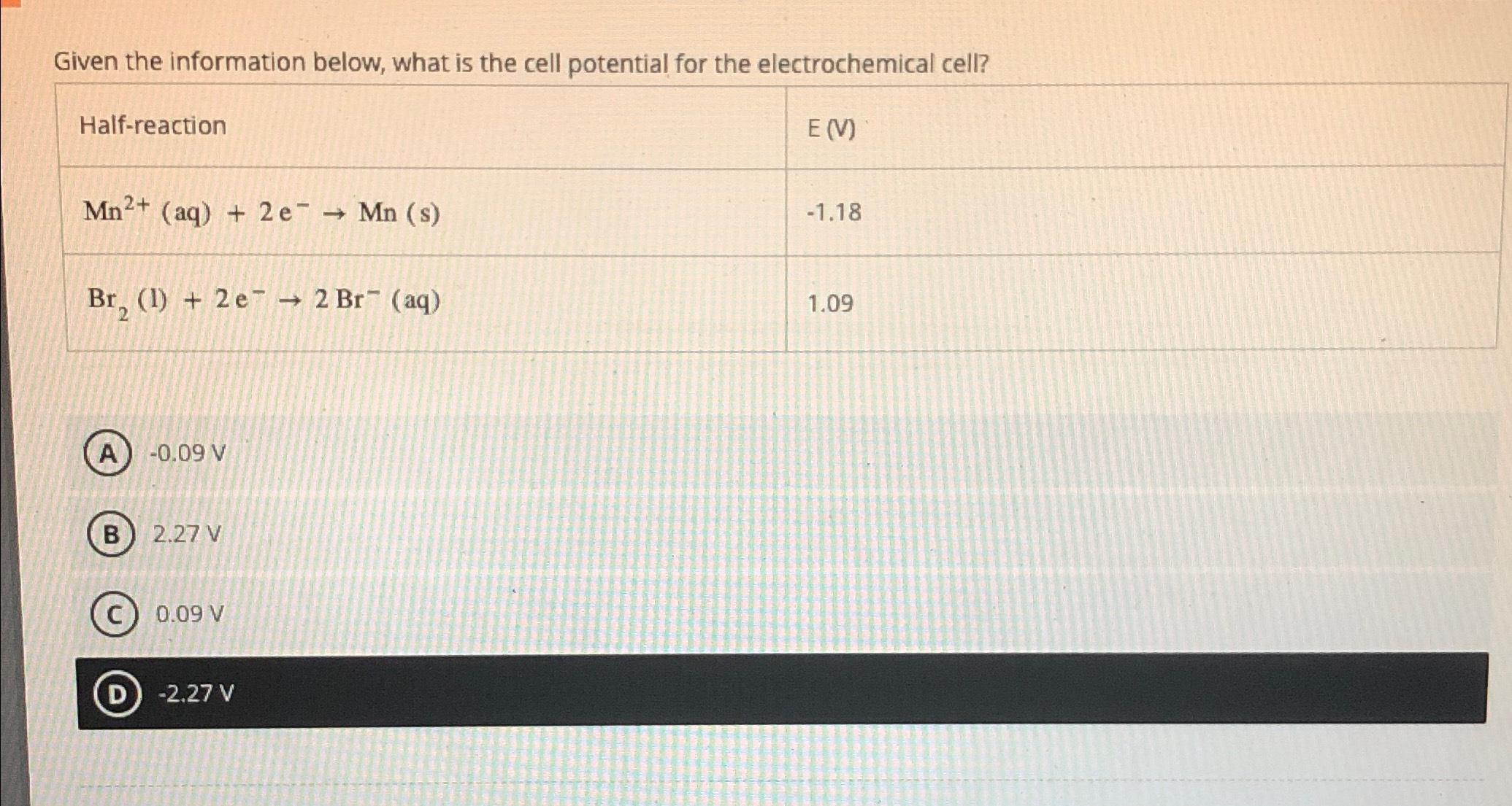Solved Given the information below, what is the cell | Chegg.com
