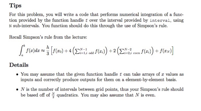 Solved 2.2 Numerical integration via Simpson's rule Input | Chegg.com