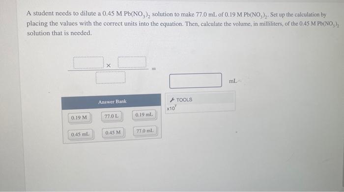 Solved A student needs to dilute a 0.45 M Pb(NO), solution | Chegg.com