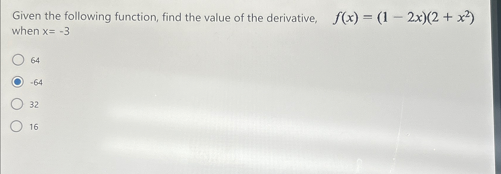 Solved Given the following function, find the value of the | Chegg.com