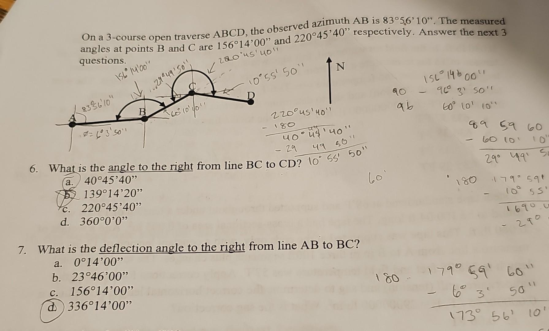 Solved On a 3-course open traverse ABCD, the observed | Chegg.com