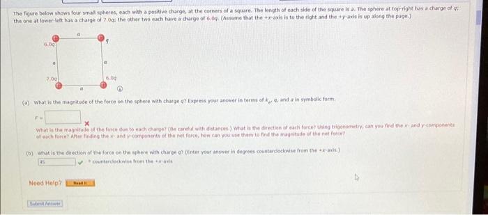 Solved The figure below shows four small spheres, each with | Chegg.com