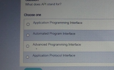 Solved What does API stand for?Choose oneApplication | Chegg.com