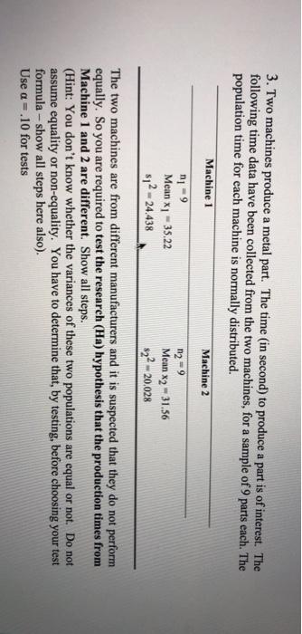 Solved 3. Two machines produce a metal part. The time (in | Chegg.com