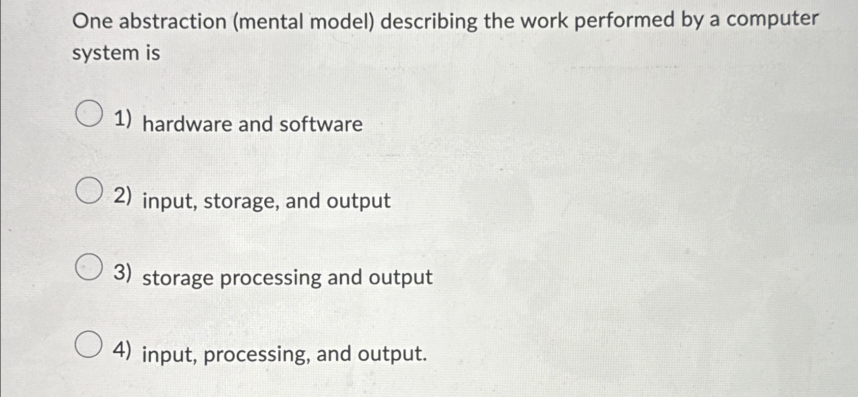 Solved One abstraction (mental model) ﻿describing the work | Chegg.com