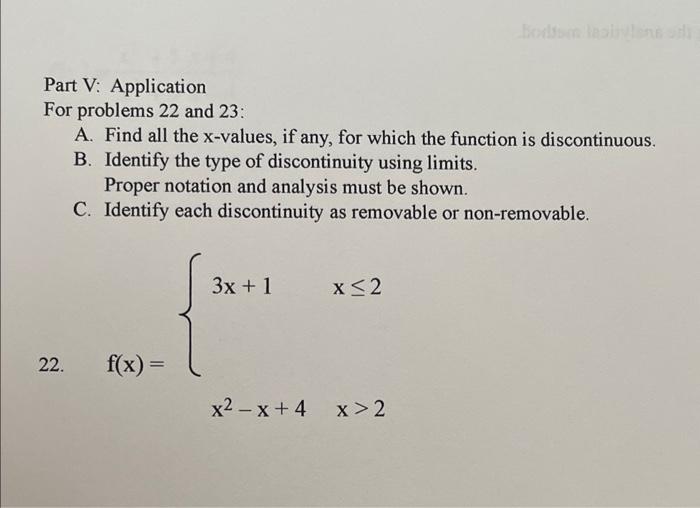 Solved Part V: Application For problems 22 and 23 : A. Find | Chegg.com