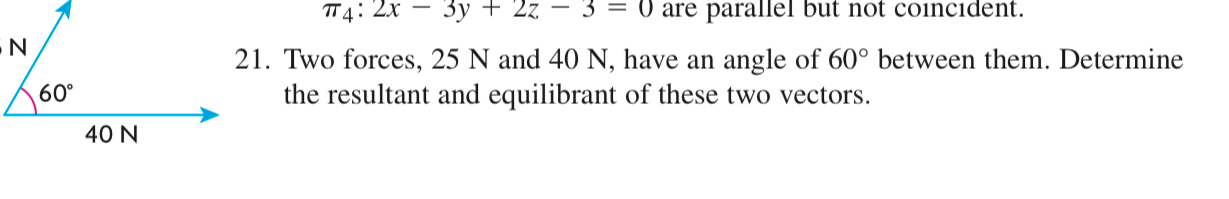 Solved Two forces, 25N ﻿and 40N, ﻿have an angle of 60° | Chegg.com