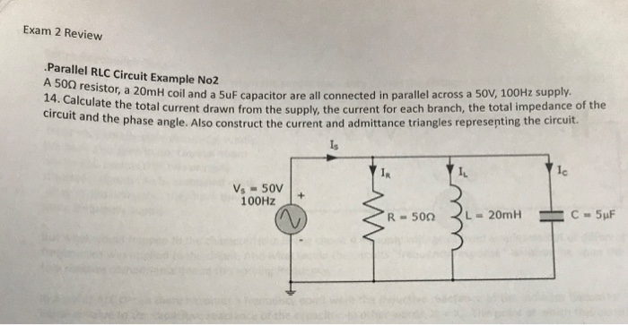Solved Exam 2 Review Parallel RLC Circuit Example No2 A 500 | Chegg.com