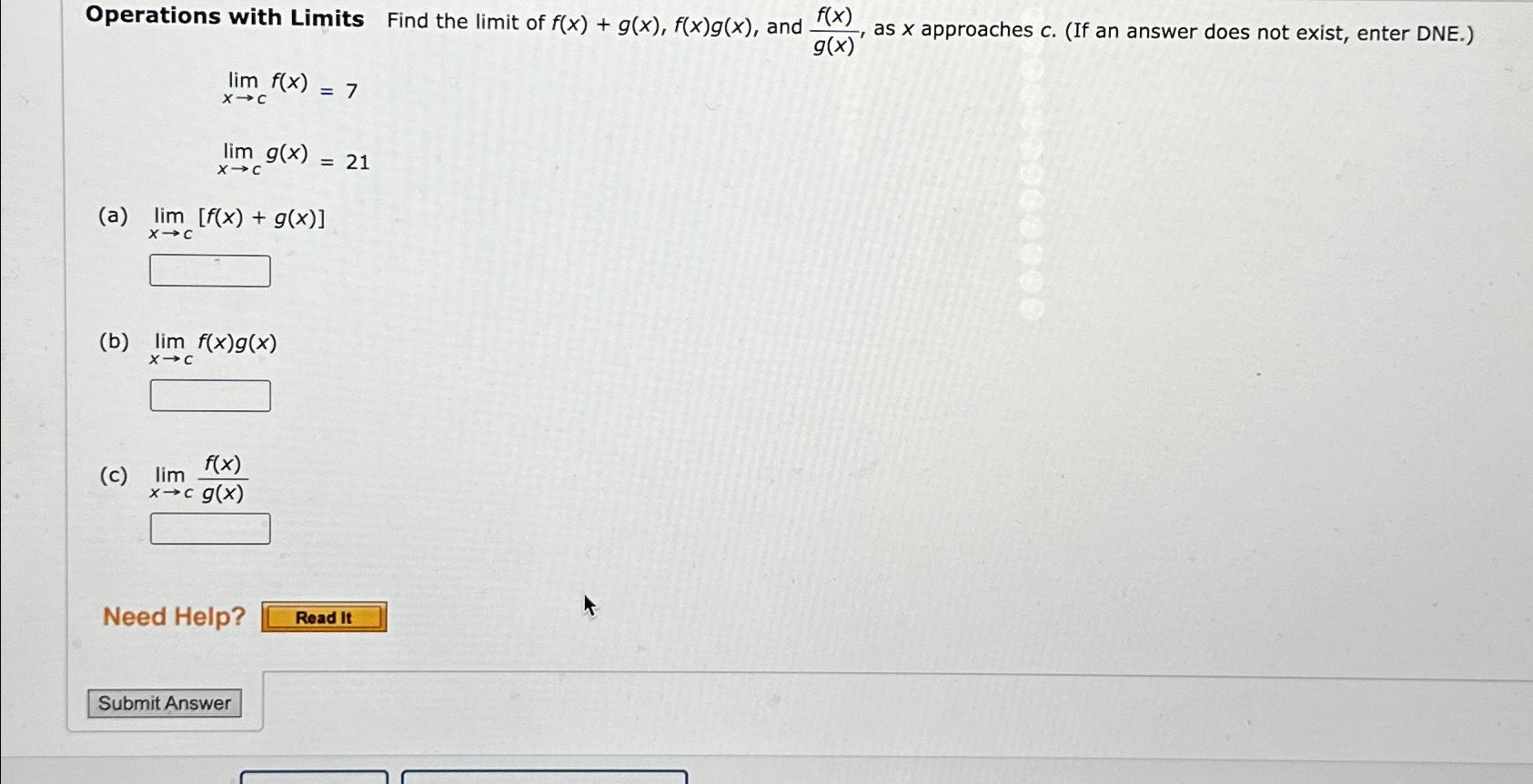 Solved Operations with Limits Find the limit of | Chegg.com