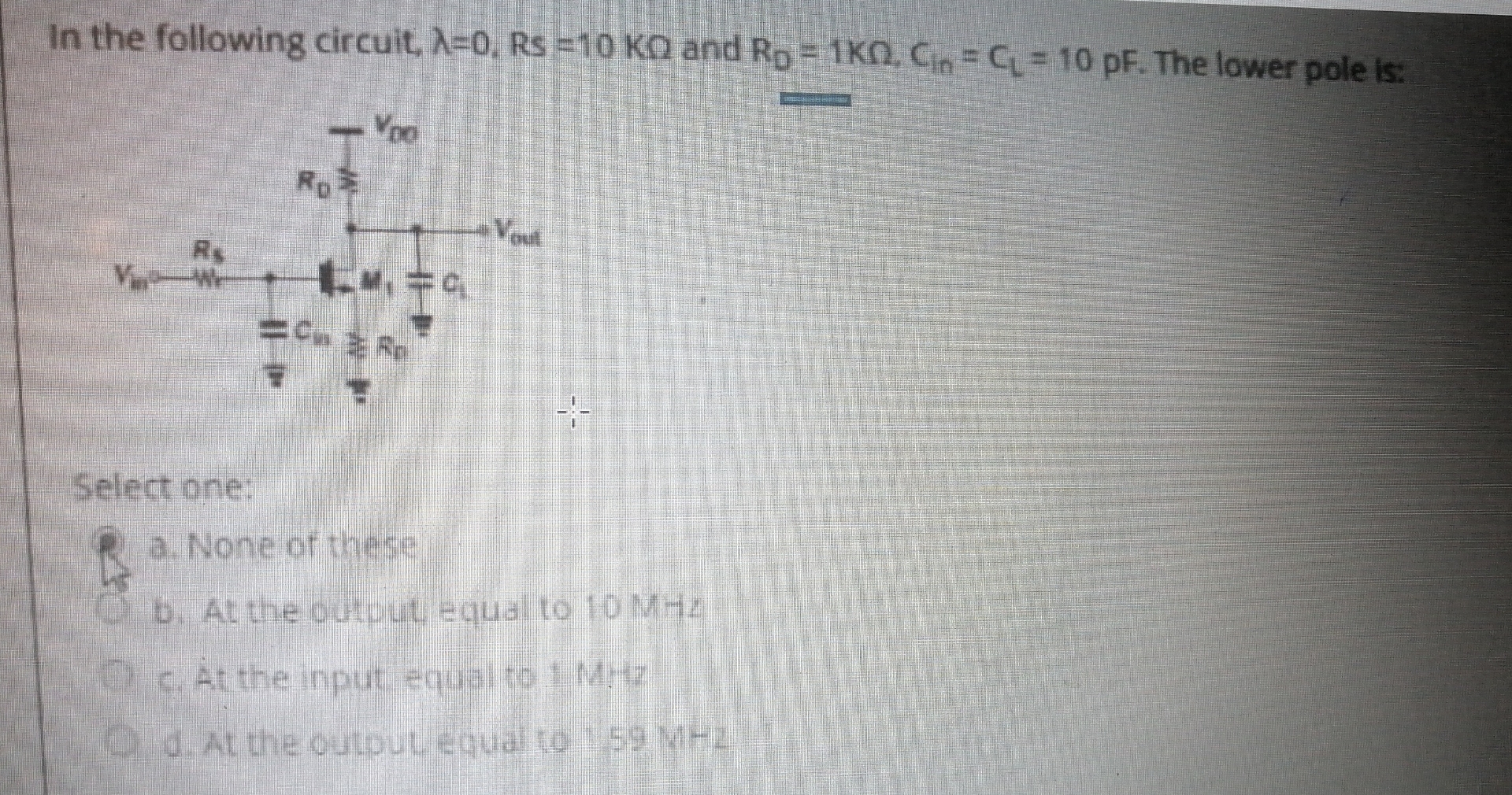 Solved In the following circuit, λ=0,Rs=10KΩ ﻿and | Chegg.com