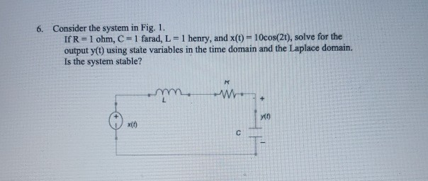 Solved 6. Consider the system in Fig. 1. If R = 1 ohm, C = 1 | Chegg.com