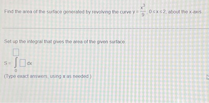 Solved Find the area of the surface generated by revolving | Chegg.com