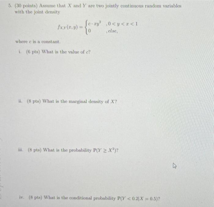 Solved 5. (30 points) Assume that X and Y are two jointly | Chegg.com
