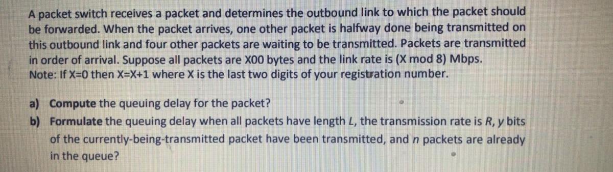 Solved A packet switch receives a packet and determines the | Chegg.com