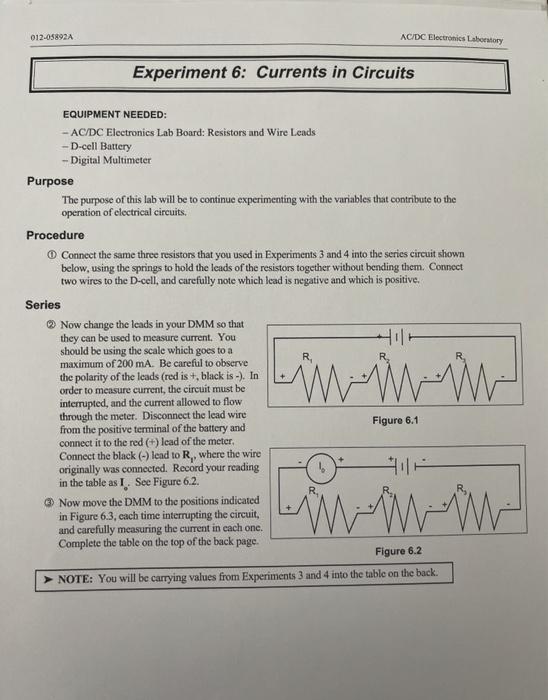 Solved 012-05892A AC/DC Electronics Laboratory Experiment 6: | Chegg.com