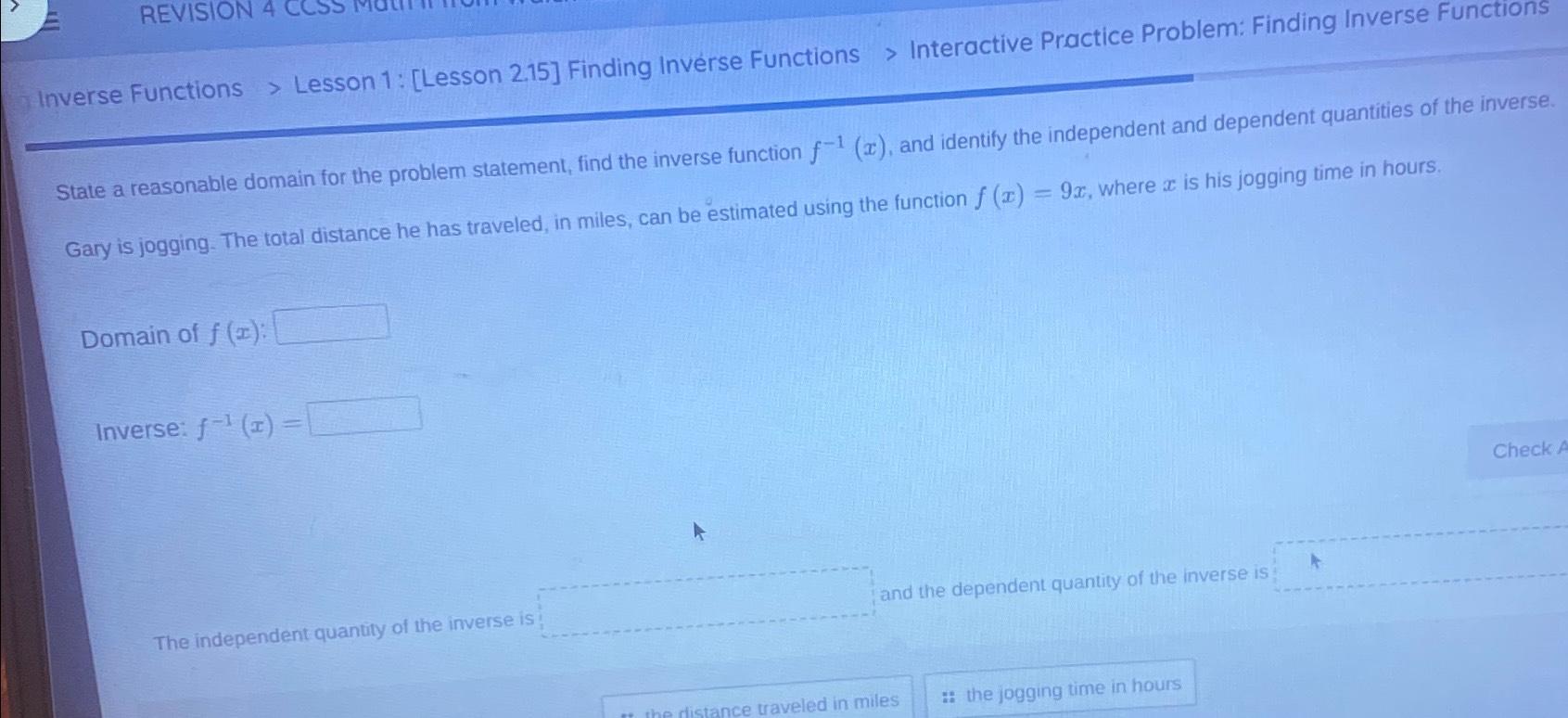 Solved Inverse Functions > ﻿Lesson 1: [Lesson 215] ﻿Finding | Chegg.com
