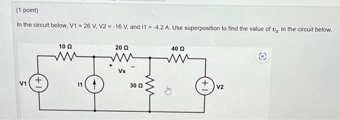 Solved In the circuit below, V1=26 V, V2=−16 V, and I1=−4.2 | Chegg.com