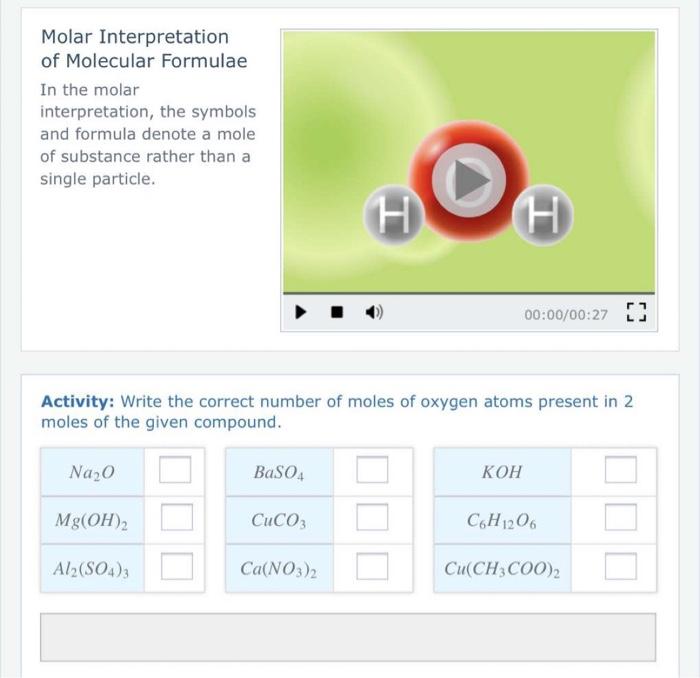 Solved Molar Interpretation of Molecular Formulae In the | Chegg.com