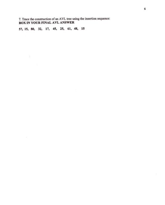 Solved 7 Trace The Construction Of An Avl Tree Using The