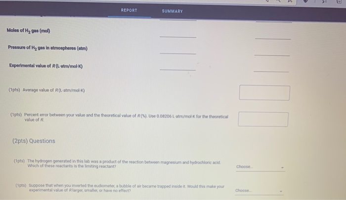 Solved REPORT SUMMARY Ede view US View Table 2. Data with | Chegg.com