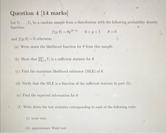Solved Let Y1…,Yn be a random sample from a distribution | Chegg.com