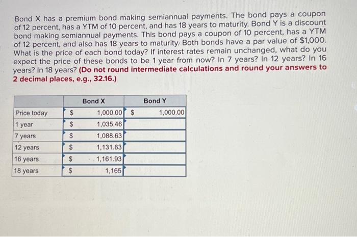 Solved Bond X has a premium bond making semiannual payments. | Chegg.com