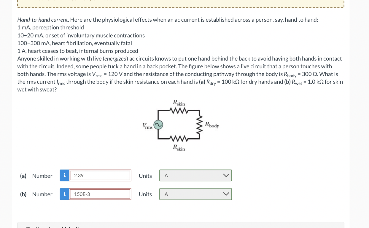 Solved Hand-to-hand current. Here are the physiological | Chegg.com