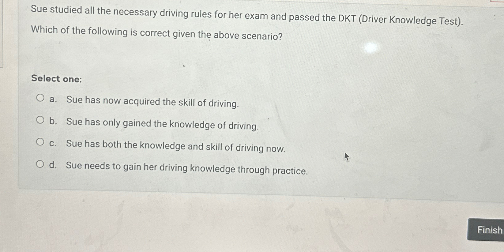 Solved Sue studied all the necessary driving rules for her | Chegg.com