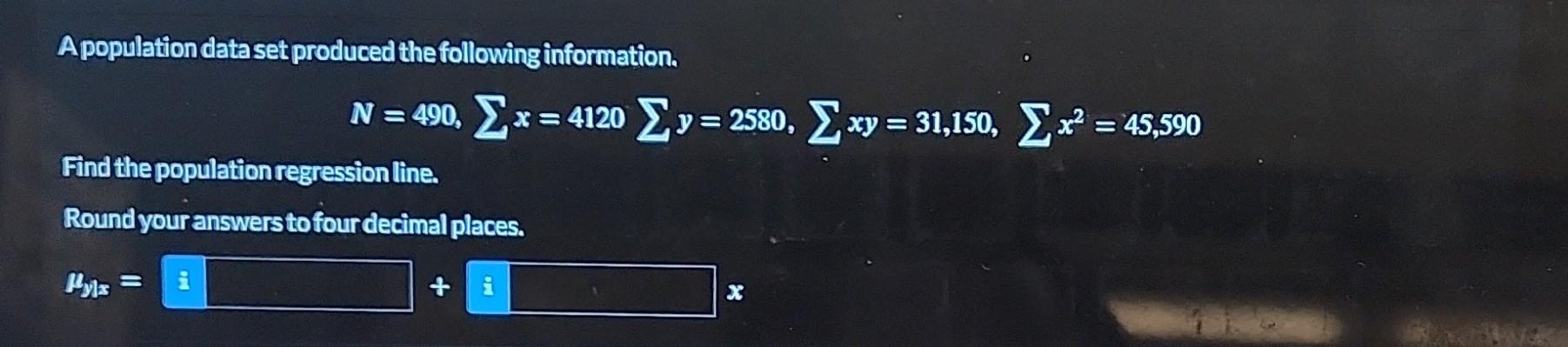 Solved A population data set produced the following | Chegg.com