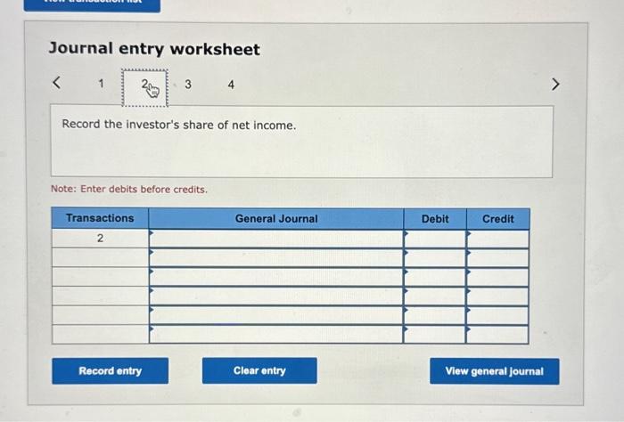 Solved Journal entry worksheet 4 Record the investment in | Chegg.com
