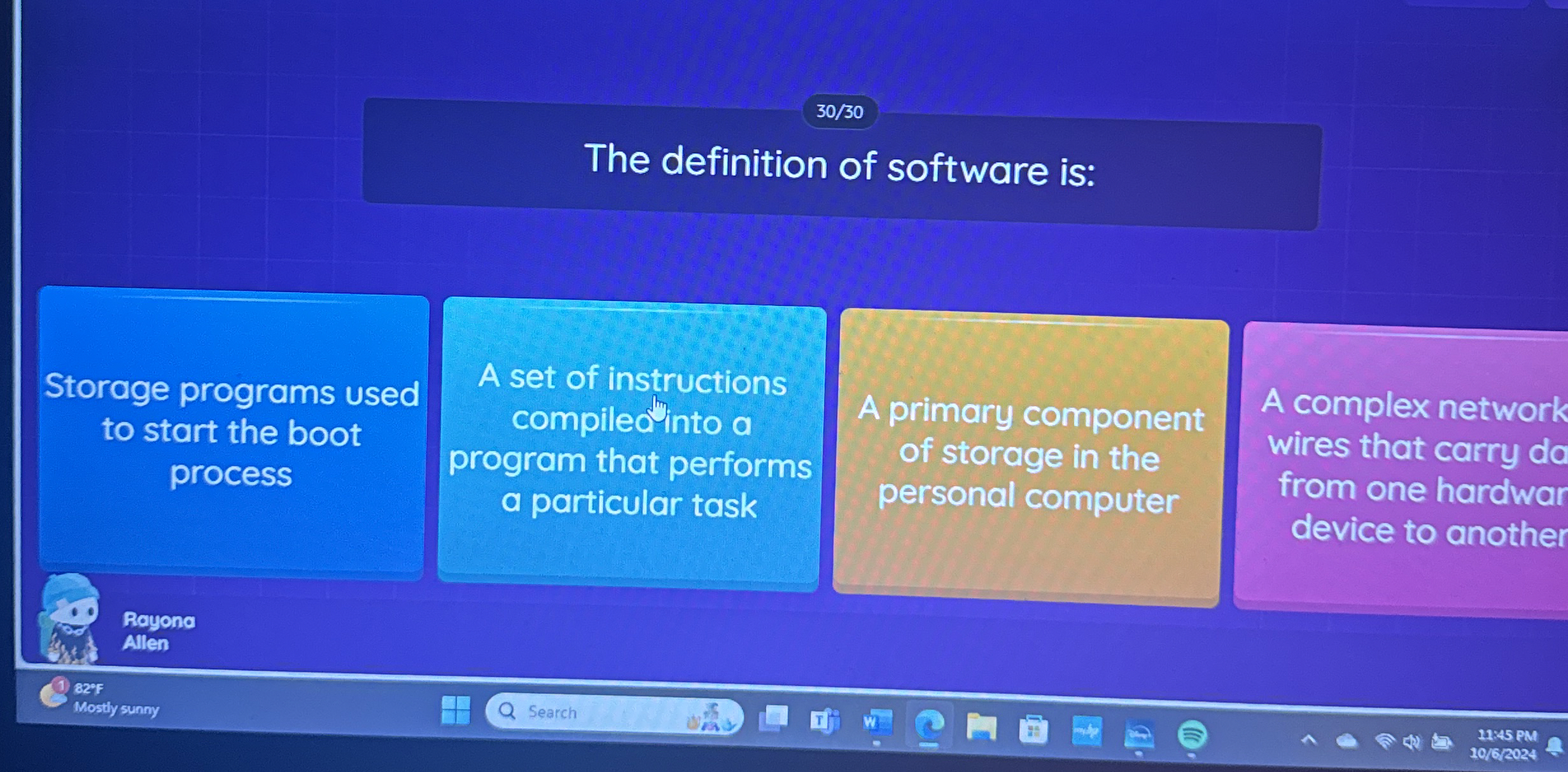 Solved The definition of software is:Storage programs usedto | Chegg.com