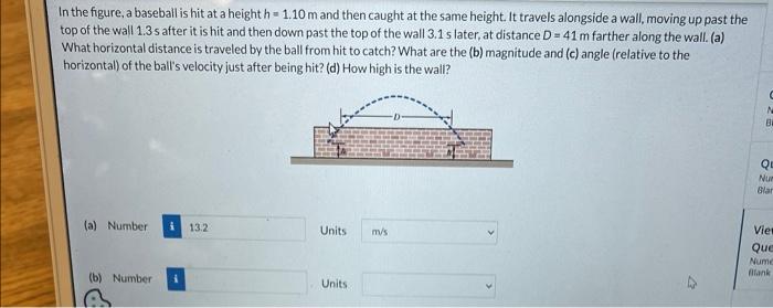 Solved n the figure, a baseball is hit at a height h=1.10 m | Chegg.com