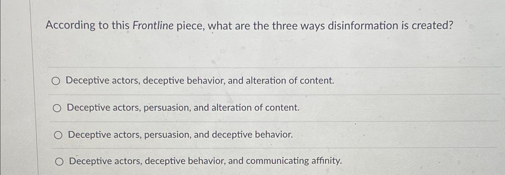 Solved According to this Frontline piece, what are the three | Chegg.com