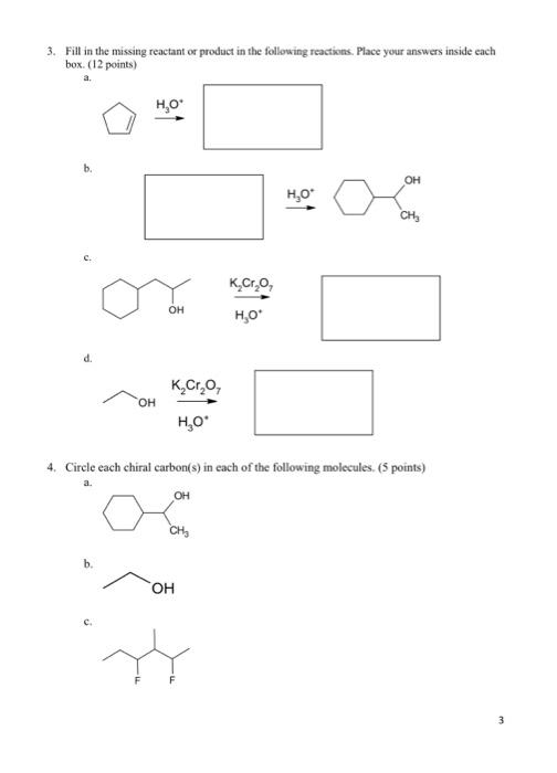 Solved 3. Fill in the missing reactant or product in the | Chegg.com