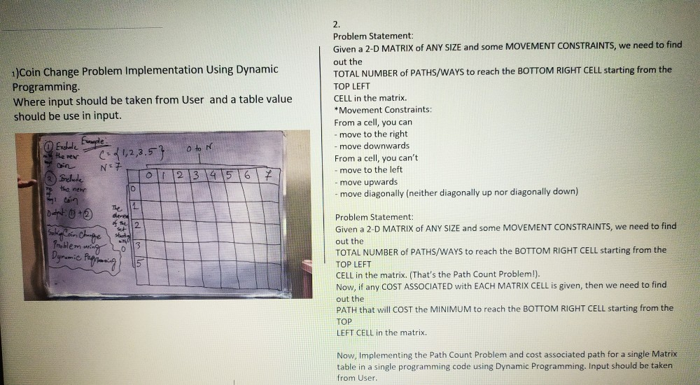Solved 1)Coin Change Problem Implementation Using Dynamic | Chegg.com