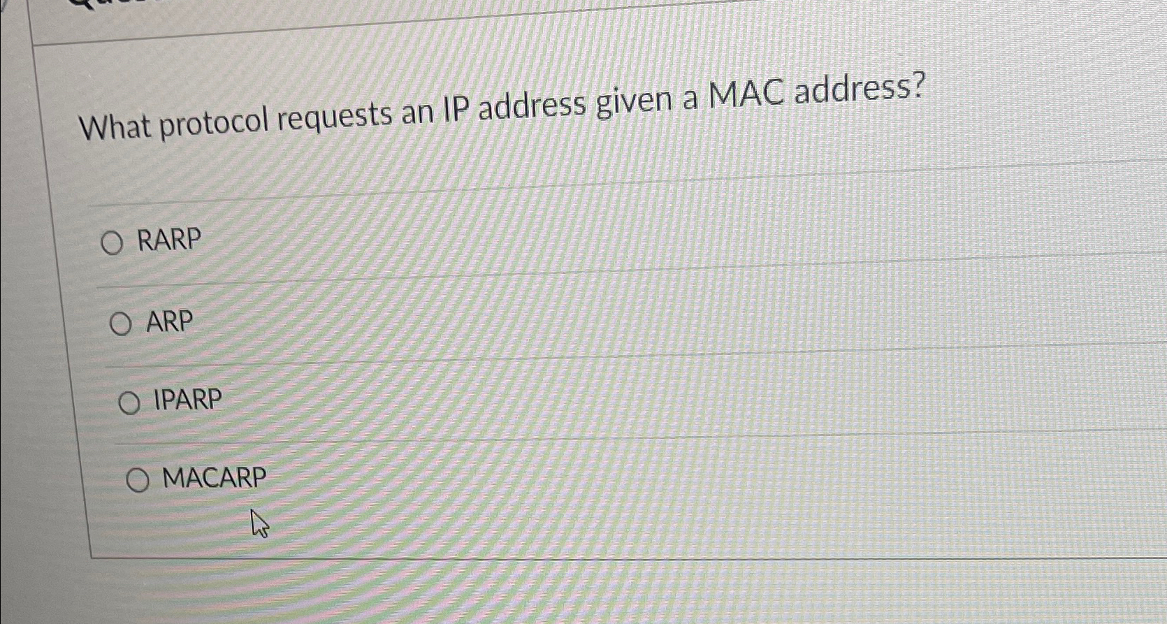 Solved What protocol requests an IP address given a MAC | Chegg.com
