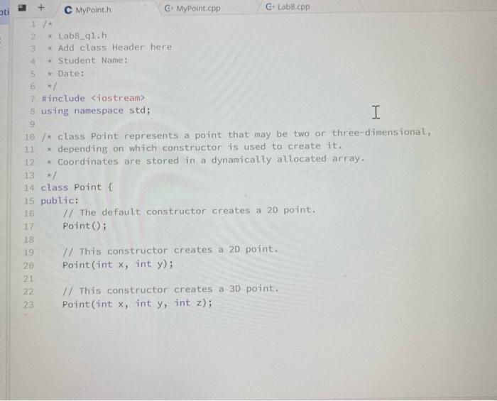 Solved Question1: MyPoint Class Part 1: [60] Follow the | Chegg.com