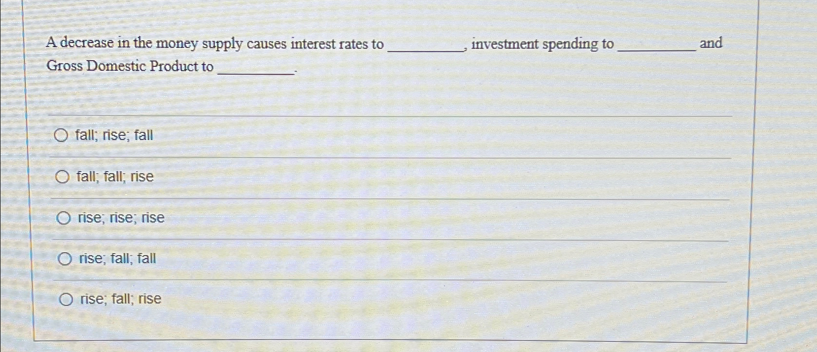 Solved A Decrease In The Money Supply Causes Interest Rates Chegg