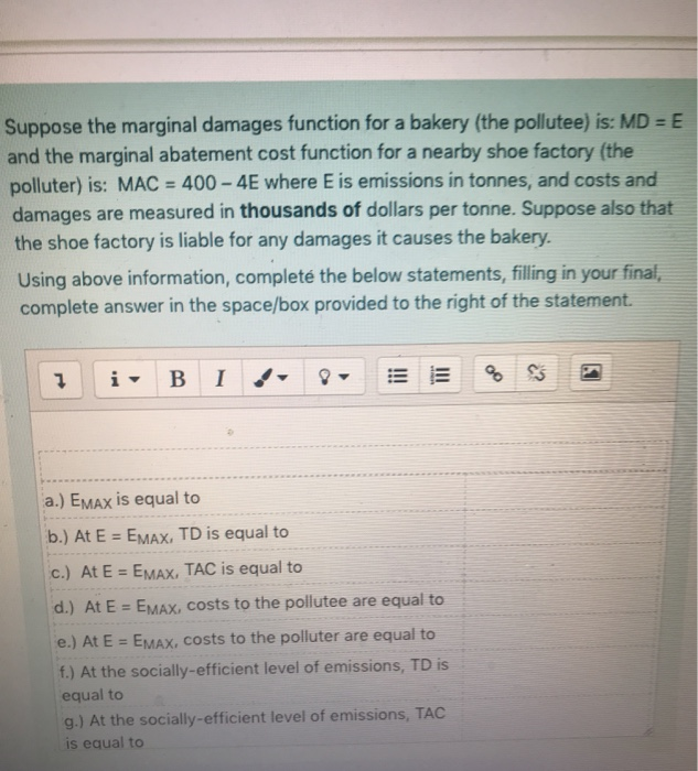 Solved Suppose the marginal damages function for a bakery | Chegg.com