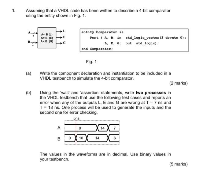 Solved 1. Assuming that a VHDL code has been written to | Chegg.com