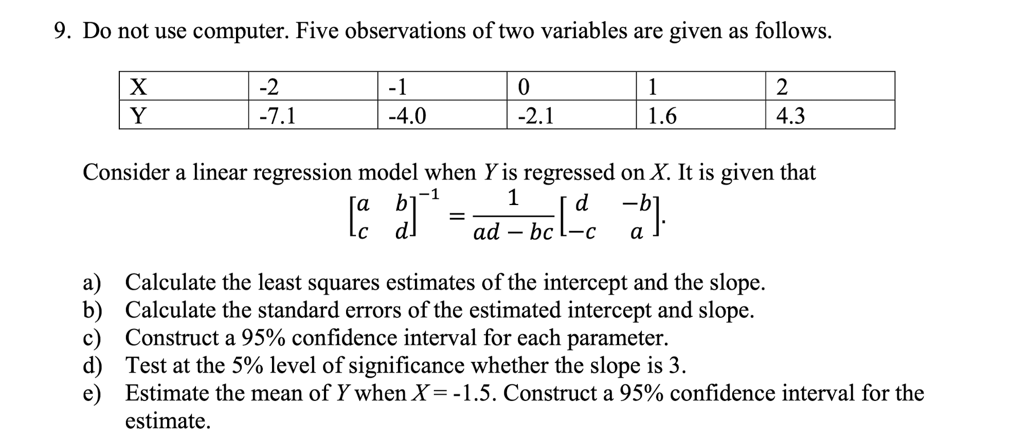 Solved Do not use computer. Five observations of two | Chegg.com