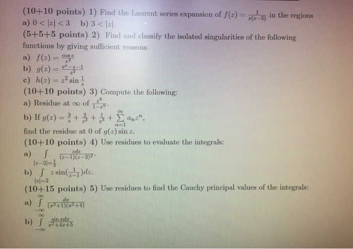 Solved COS (10+10 points) 1) Find the Laurent series | Chegg.com